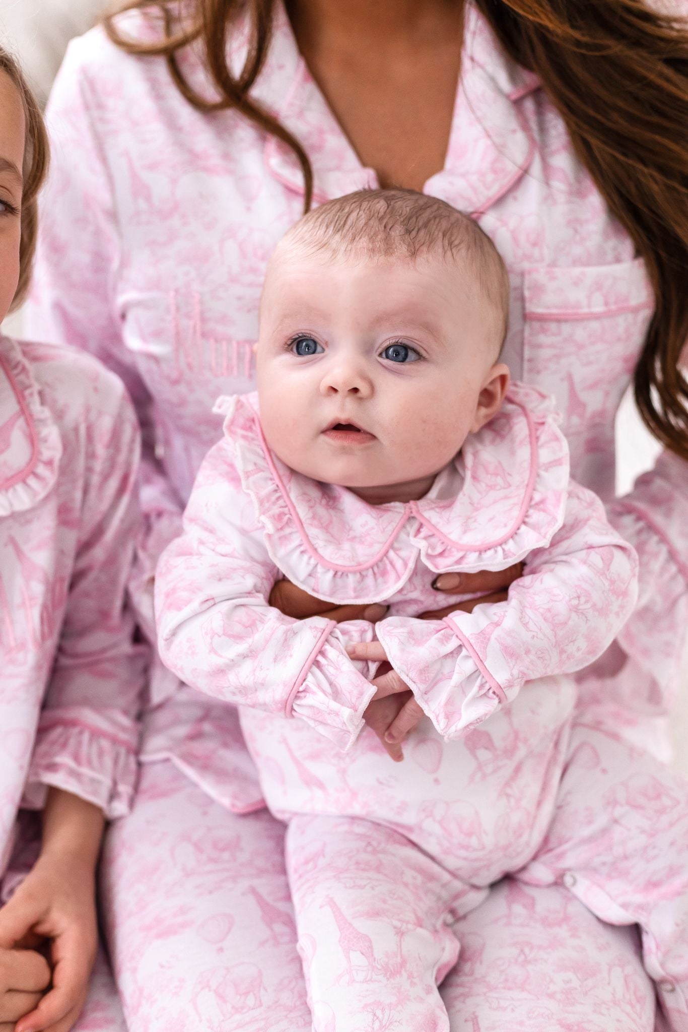 PRE-ORDER Baby Girl's Pink Safari Toile Frill Collared Sleepsuit ...